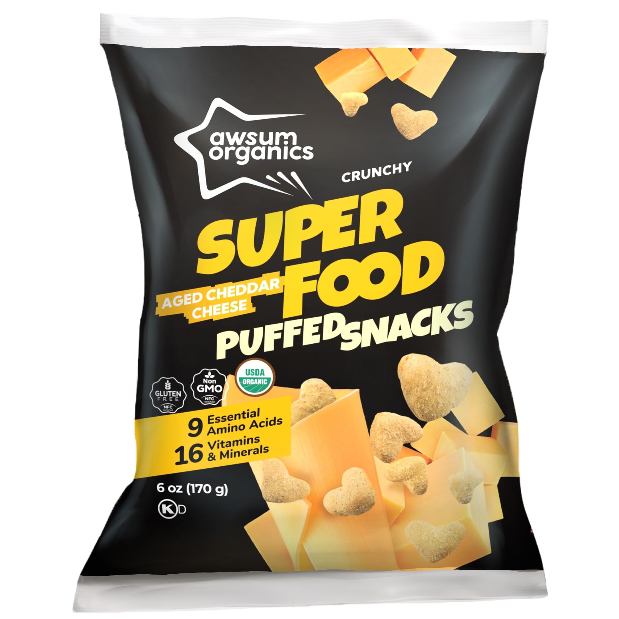 Awsum Organics SUPERFOOD Snacks - Aged Cheddar | Crunchy Puffed Protein ...