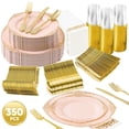 Daluvenix 350 Pcs Pink Plastic Dinnerware Set for 50 Guests, Disposable ...
