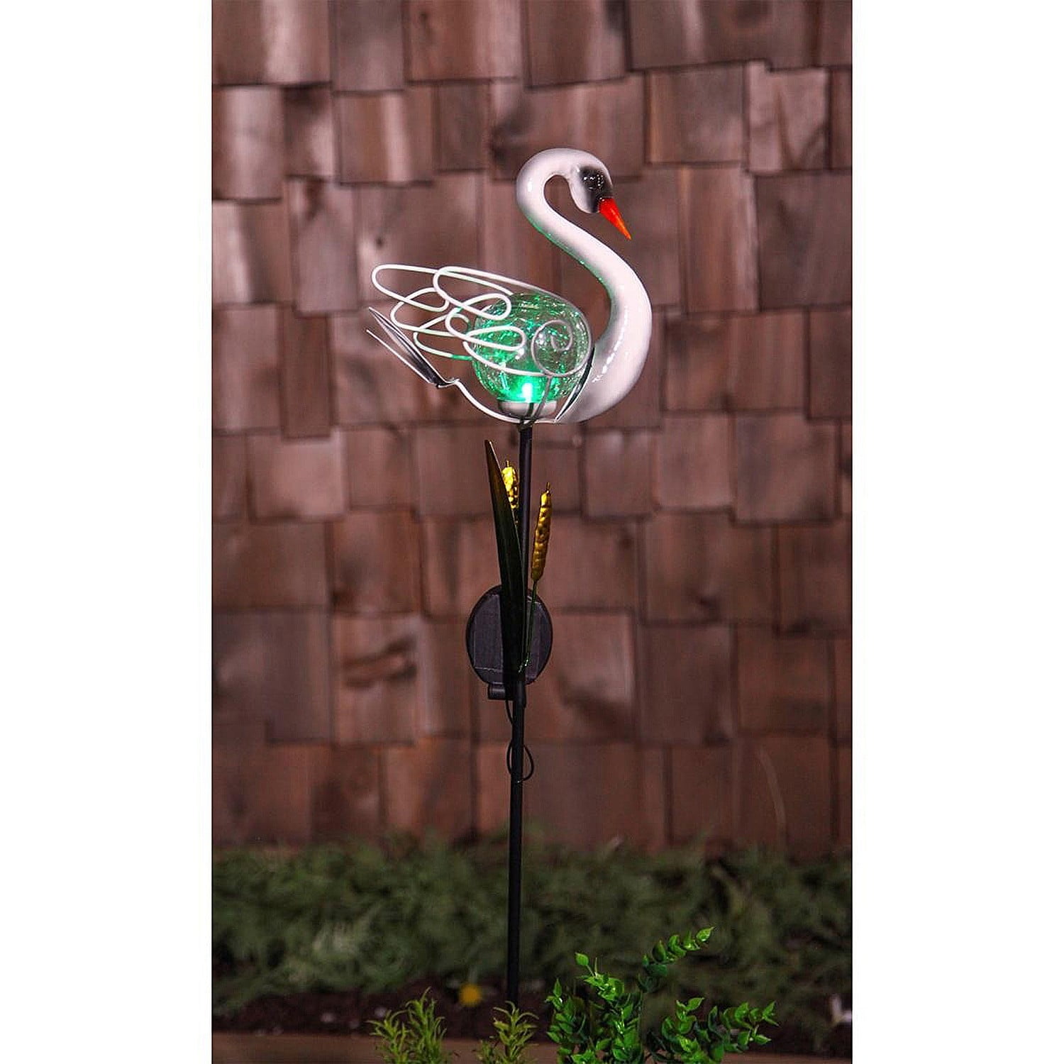 Evergreen 33"H Solar Color Changing Stake, Swan- Fade and Weather ...