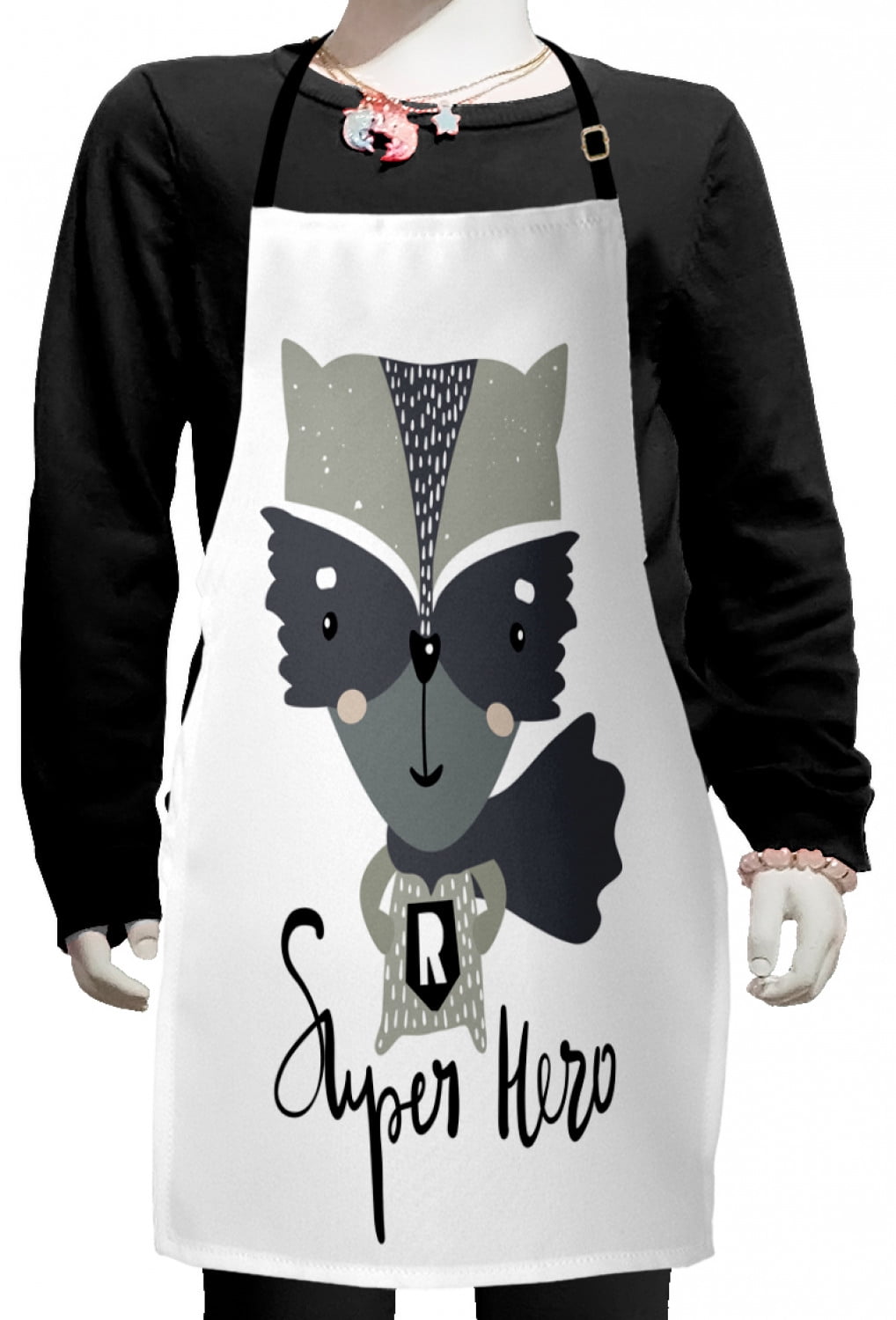 Nursery Kids Apron, Cartoon Style Raccoon Super Hero with a Costume and ...