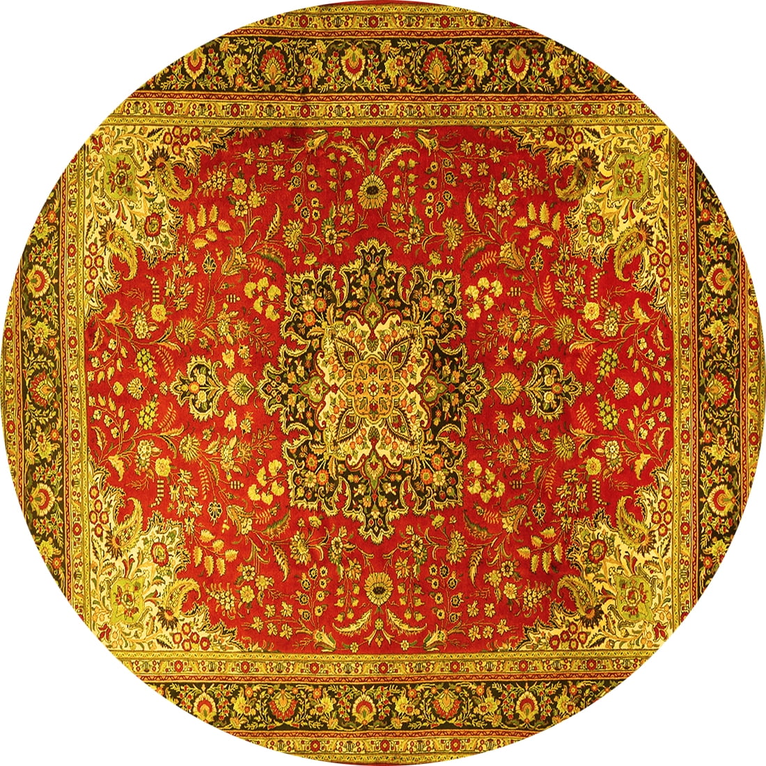 Ahgly Company Indoor Round Medallion Yellow Traditional Area Rugs, 6 ...