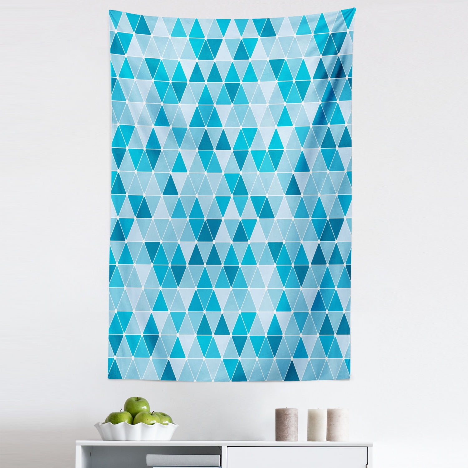 Blue Tapestry, Geometric Pattern with Triangles in Oceanic Winter Colors Abstract Mosaic, Fabric ...