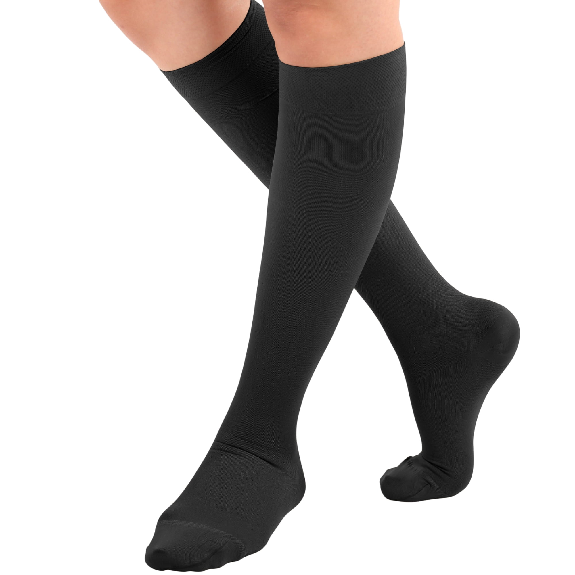 Made in USA - Opaque Compression Stockings for Women 20-30mmHg - Black ...