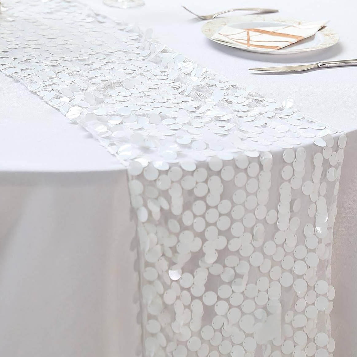 Efavormart Premium White Sequin Restaurant Table Top Runners For ...