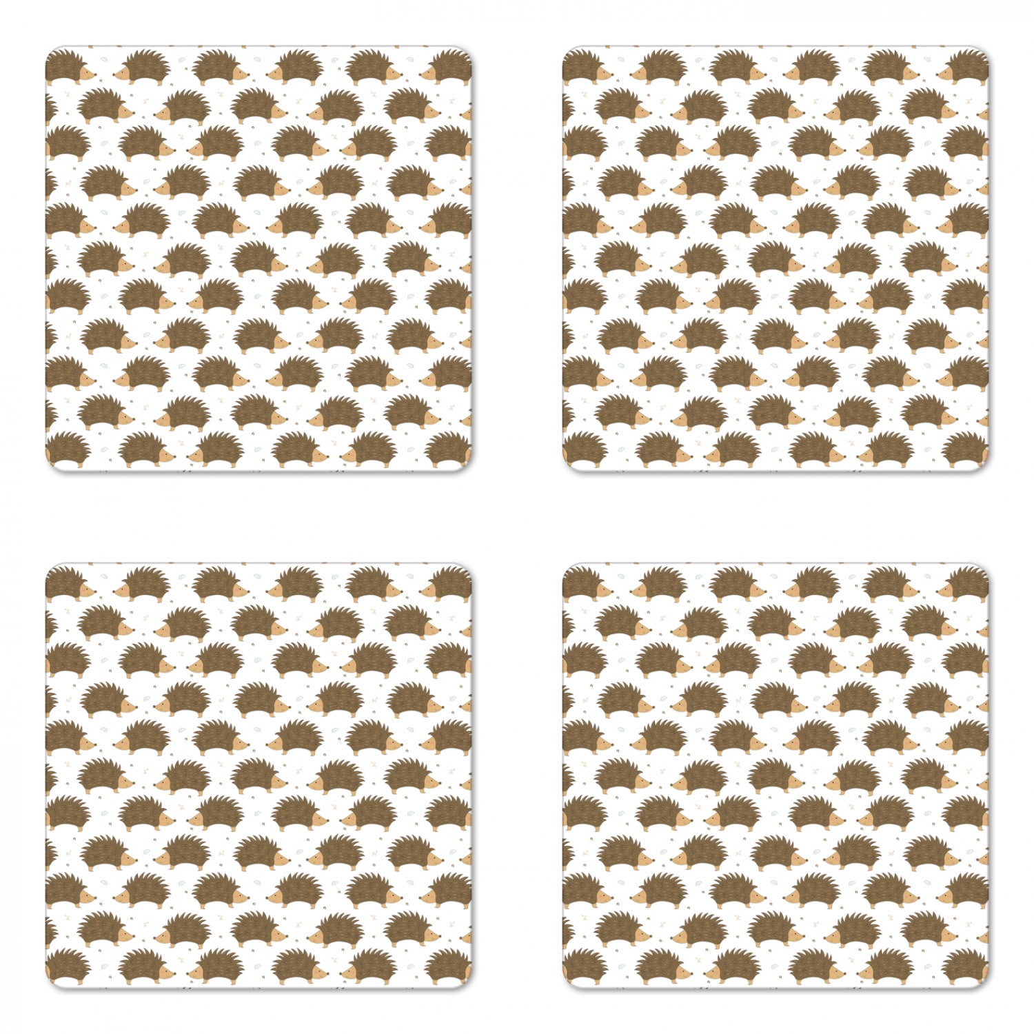 Hedgehog Coaster Set of 4, Cartoon Style Porcupine Mascots with Tiny ...