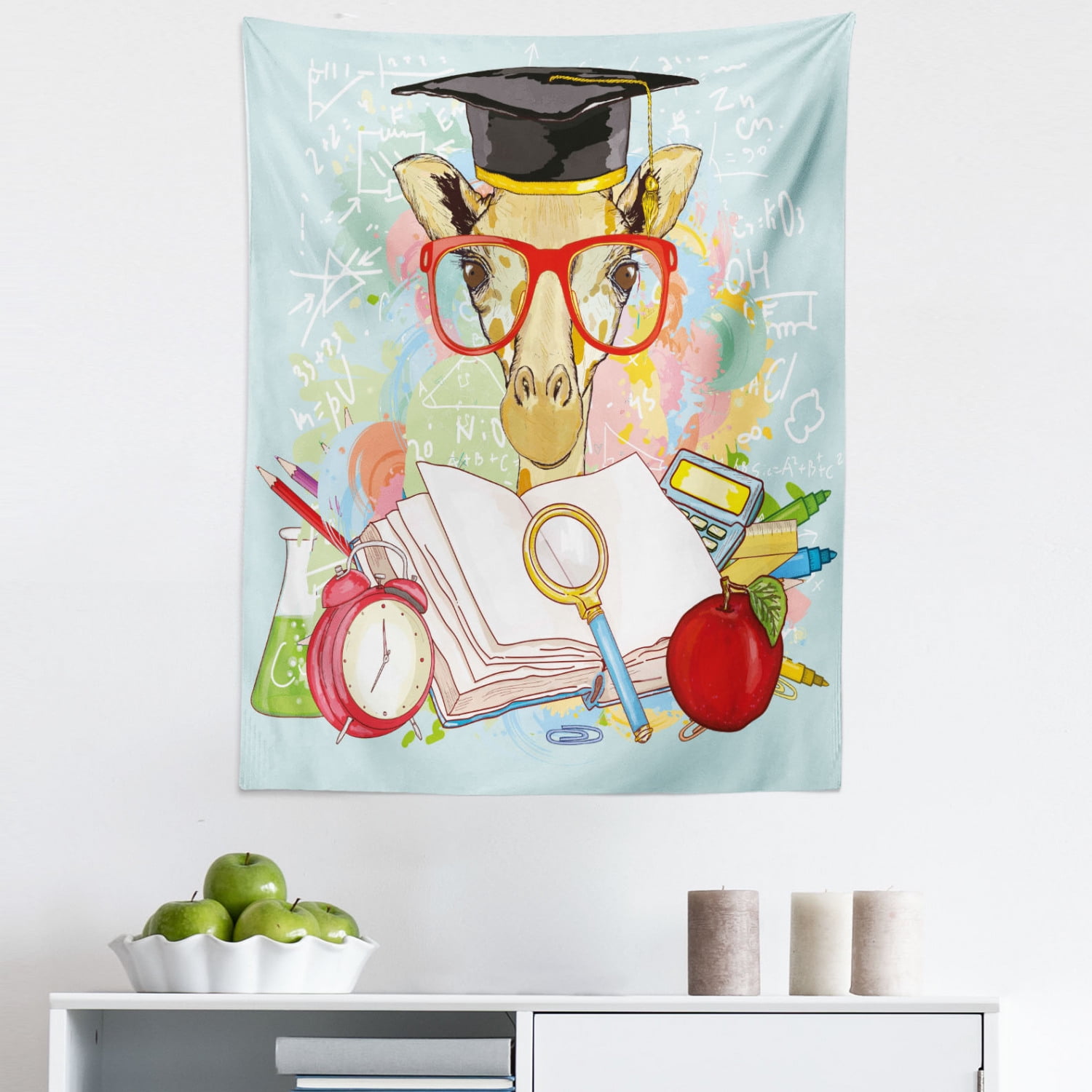 Graduation Tapestry, Hipster Giraffe Animal Glasses and Cap Geek ...