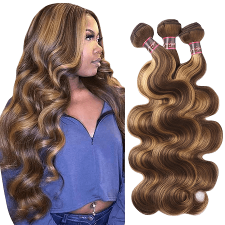 Highlight Body Wave Human Hair Bundles P4/27 Honey Blonde Ombre 10A ...