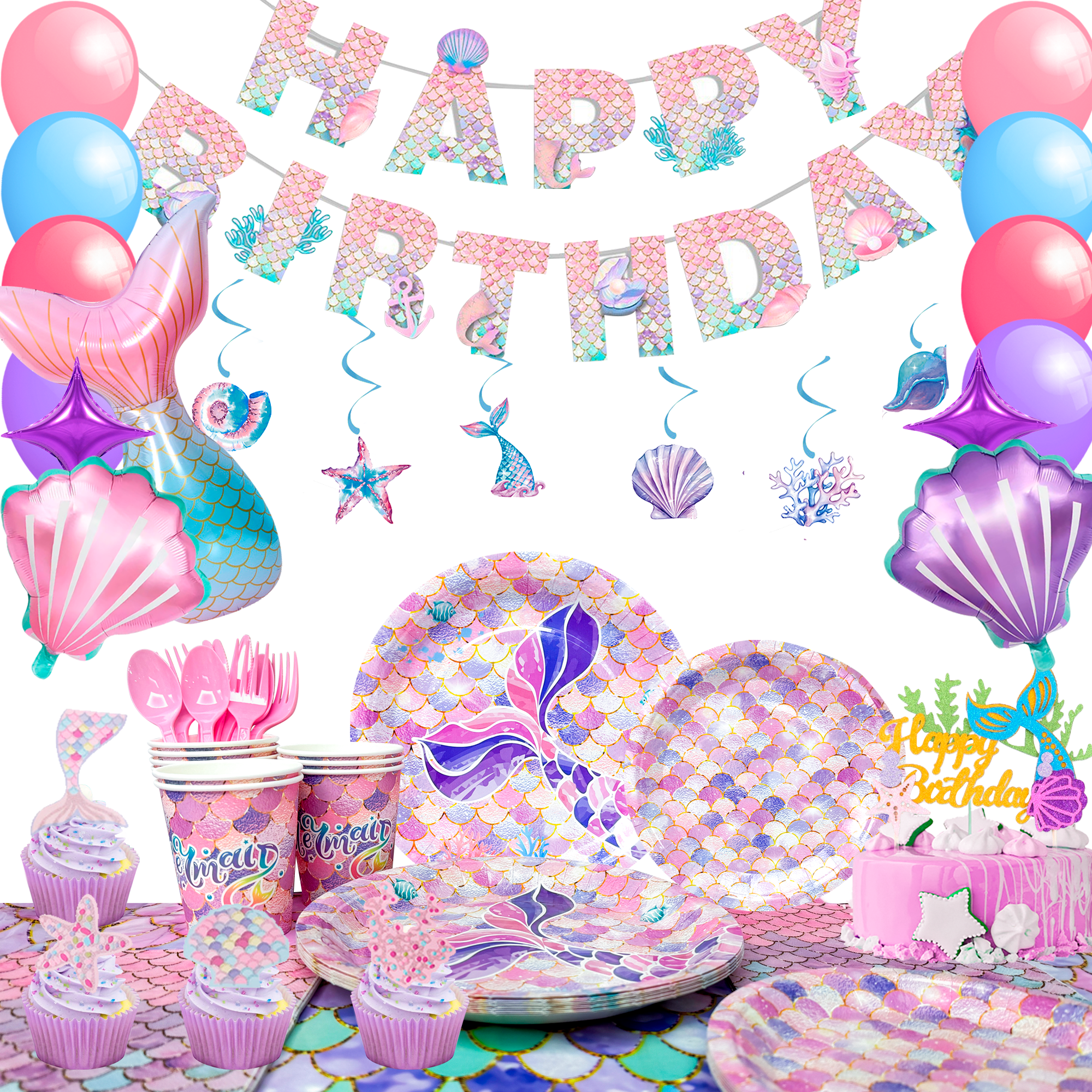 Click here for Elifjoydeco Mermaid Birthday Decorations 132pcs Me... prices