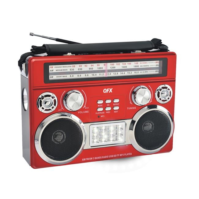 QFX R-333BT RED Retro AM & FM SW Radio with Bluetooth Flashlight ...