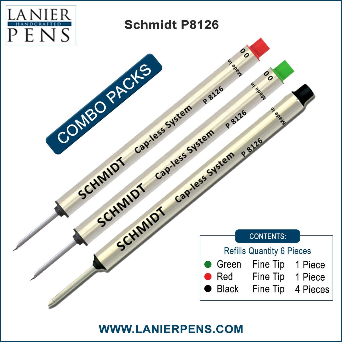 6X Schmidt P8126 Capless System Rollerball Refill Green/Red/Black Ink ...