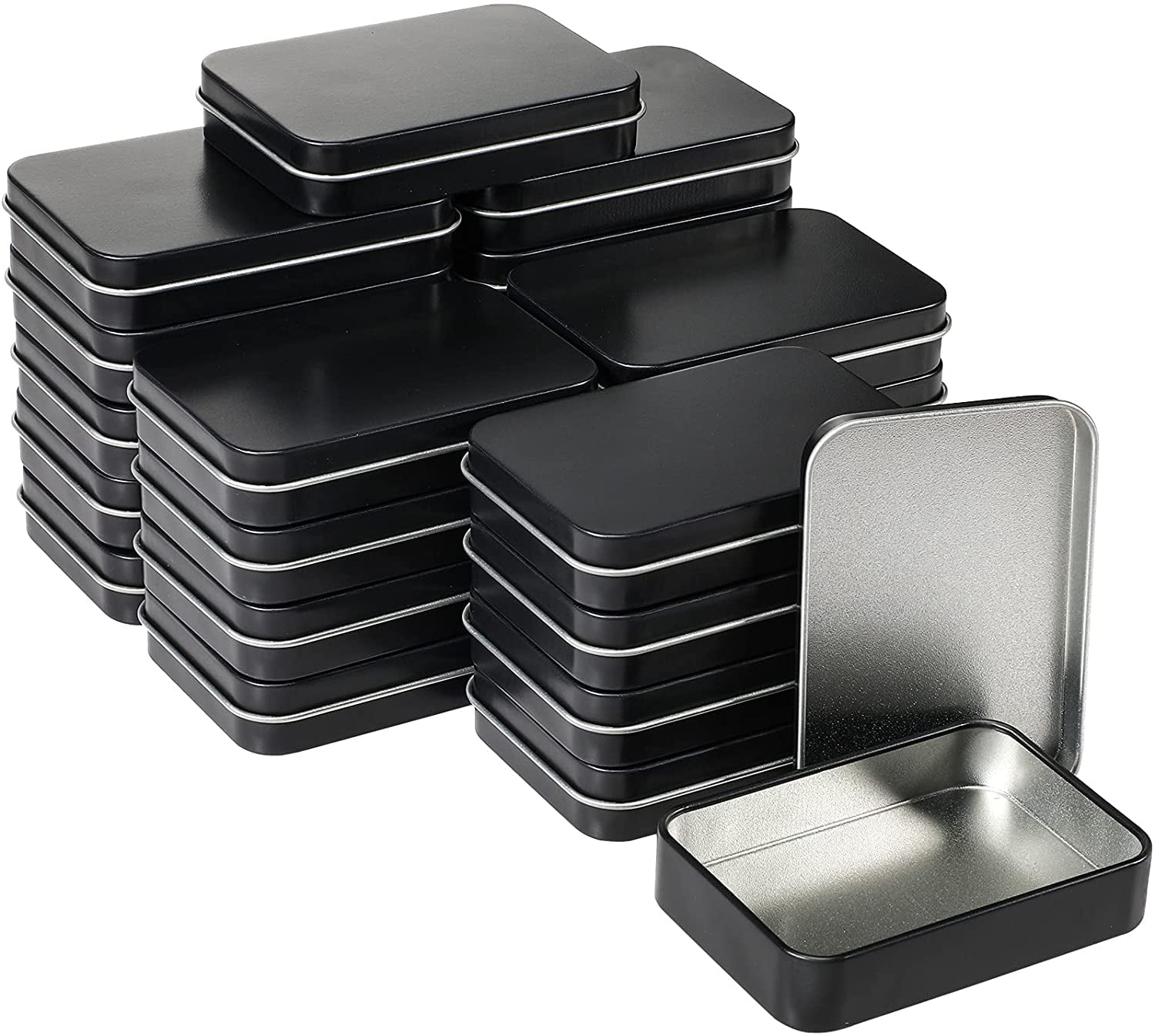 24 Pieces Black Metal Rectangular Empty Hinged Tins Box Containers ...