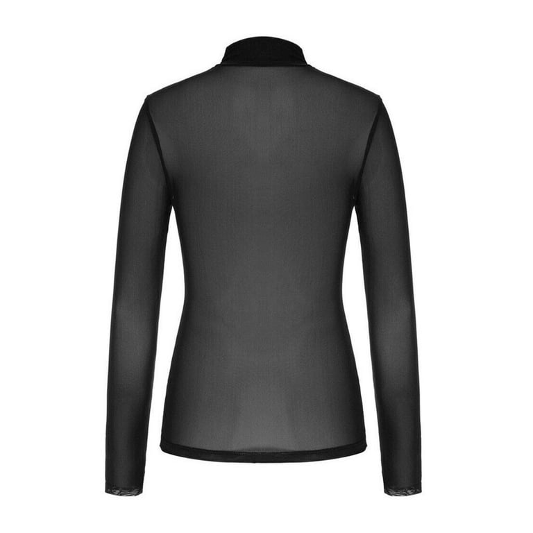 Funicet Women's Long Sleeve See Through Mesh Sheer Solid Top Funicet Women's Long Sleeve See Through Mesh Sheer Solid Top