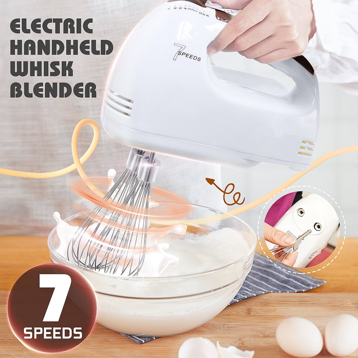7-speed Stainless Steel Electric Whisk Portable Hand Mixer for Whisking ...
