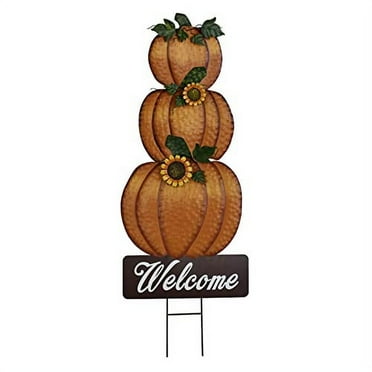 Metal Pumpkin Yard Sign Garden Stake Halloween Outdoor Decoration ...