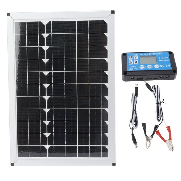 Kit de Panneau Solaire 100W Module Solaire Monocristallin avec Contrôleur Étanche 20A 12V 24V ...