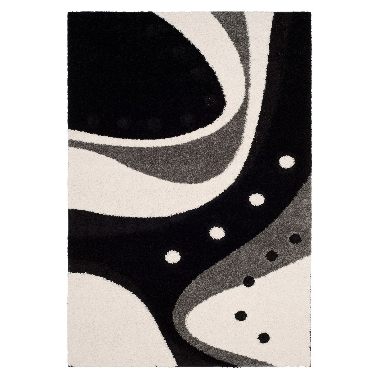 SAFAVIEH Florida Laidley Geometric Shag Area Rug, Black/Ivory, 5'3" x 7 ...