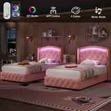 Homfa Twin Bed, Pink Velvet Upholstered Frame, LED Lights, Crystal ...