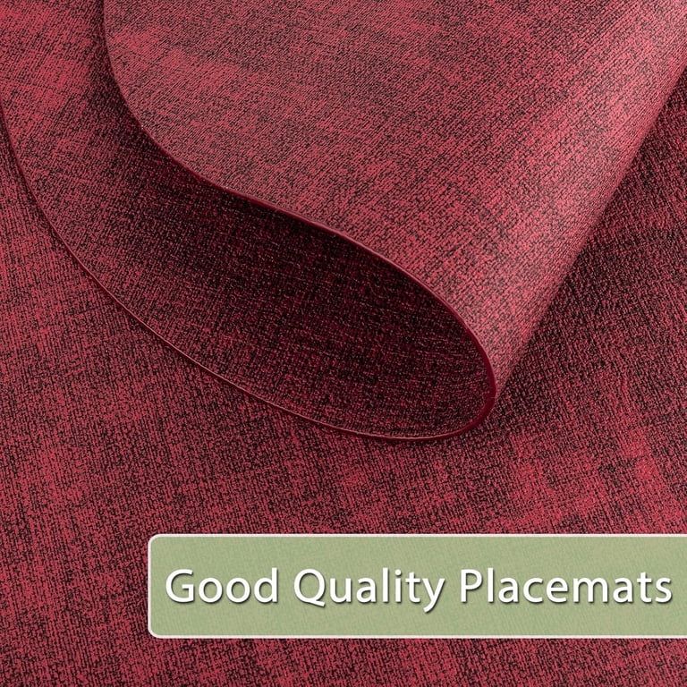 Faux Leather Oval Placemats Set of 8, Wine Red | Non-Slip & Heat ...