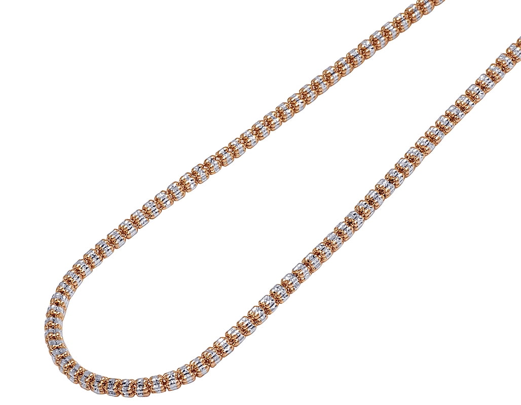 10K Rose White Gold Two Tone Diamond Cut Ice Chain Necklace 4MM 20-30 ...