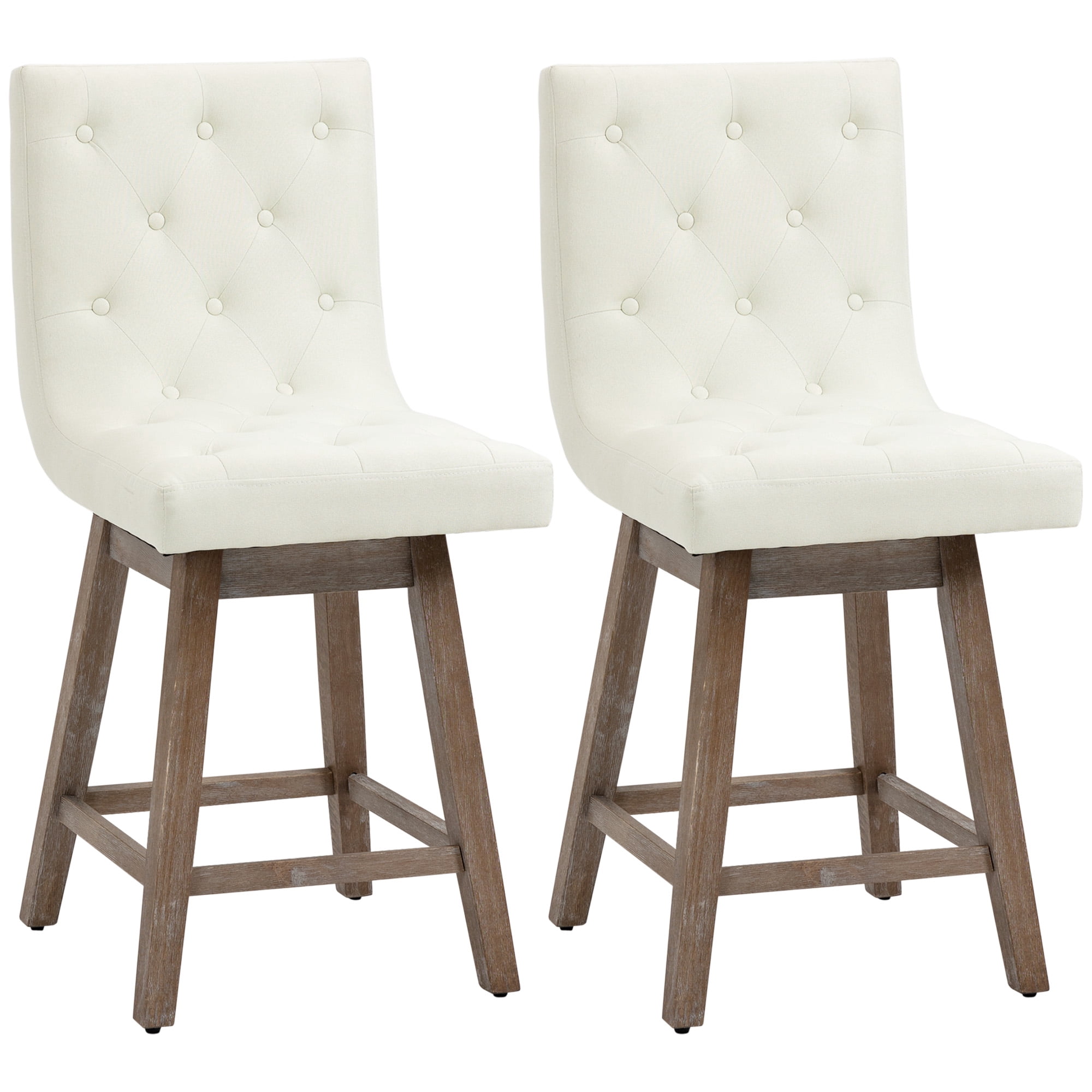 HOMCOM Counter Height Bar Stools Set of 2, Swivel Bar Chairs, 25.5 ...