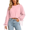 Aezemi Women Loose Crop Sweatshirts Tie Side Round Neck Loose Fit Long ...