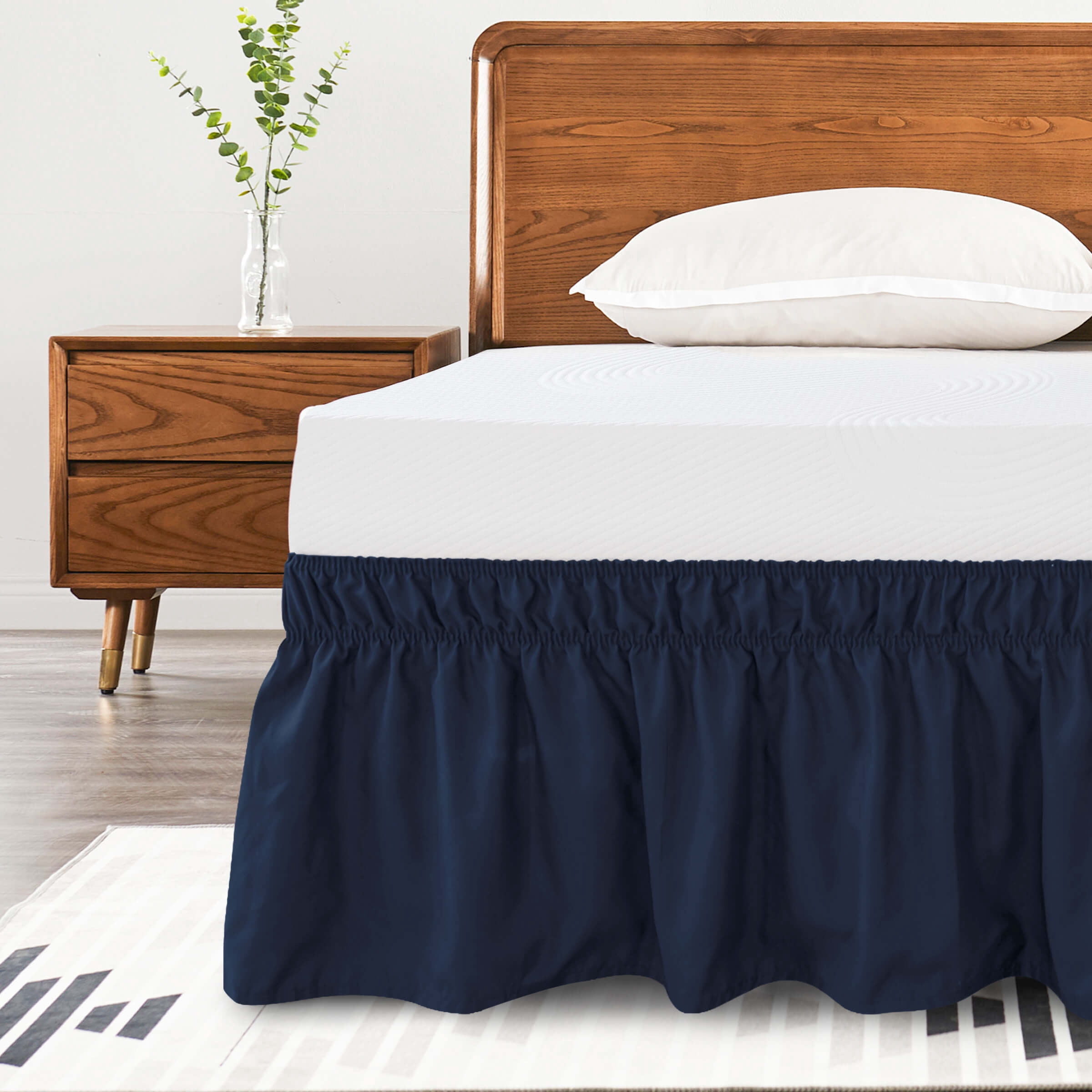 Subrtex Bed Skirt Wrap-Around Dust Ruffle Elastic 16 Inch Bed Cover ...