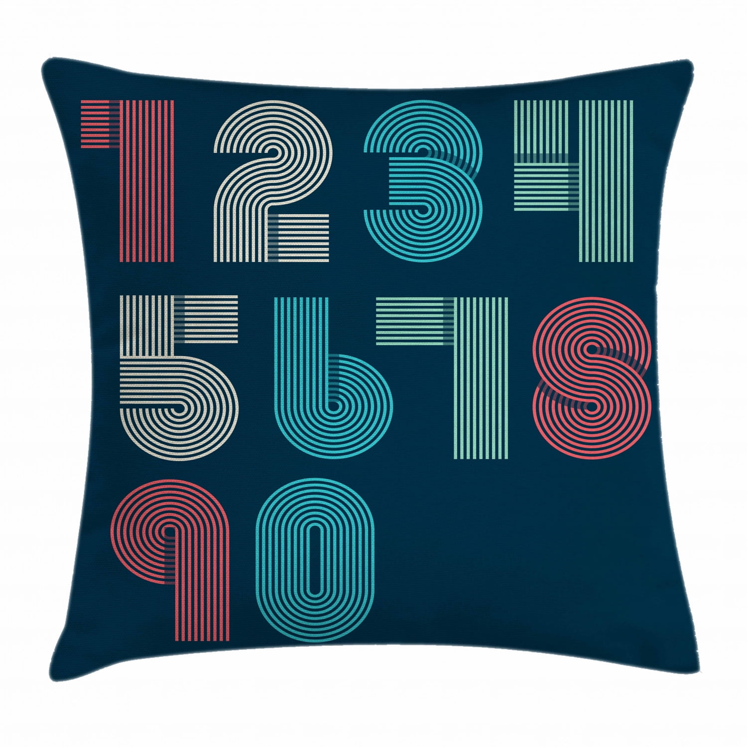 Number Throw Pillow Cushion Cover, Retro Style Striped Funky ...