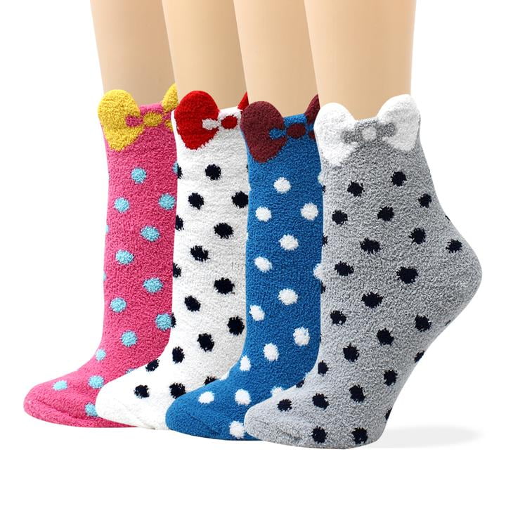 LIVEBEAR Women's 4/5 pack Cute Polka Dot Funny Novelty Crew Socks Made ...