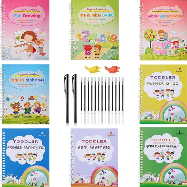 8 Pieces Reusable Kids Practice Copybook Set with Pen, Magic ...