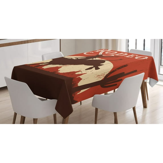Vintage Tablecloth, Rodeo Cowboy Riding Bull Wooden Old Sign Western ...
