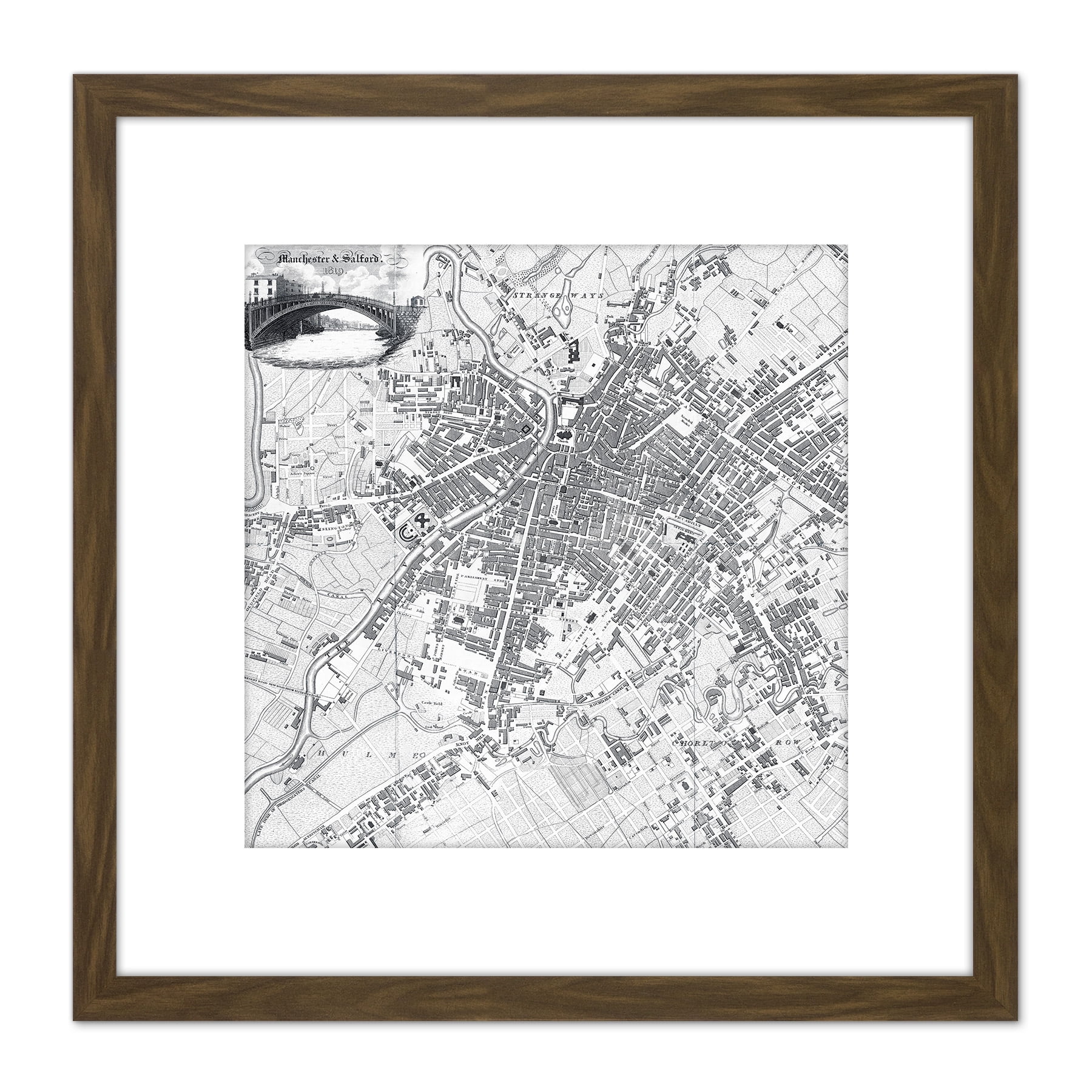Map Pigot 1819 Manchester Salford England Plan Chart 8X8 Inch Square ...