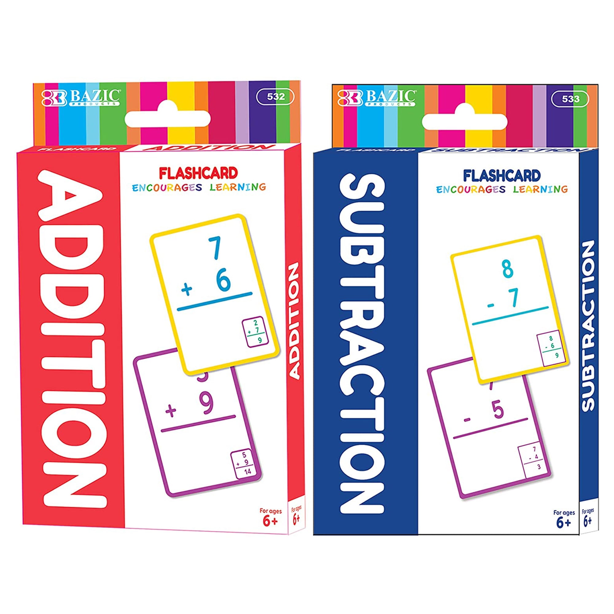 BAZIC Addition & Subtraction Flash Cards, Number Math Calculation Card ...