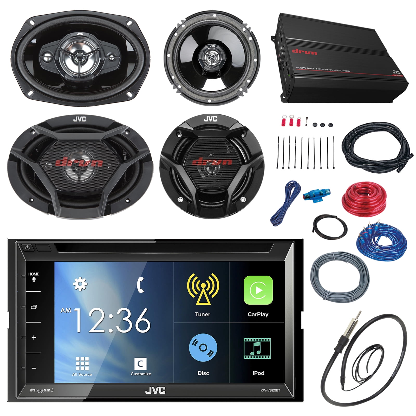 JVC KWV820BT 6.8" Touch Screen Car CD/DVD Receiver Bundle Combo With 2x ...
