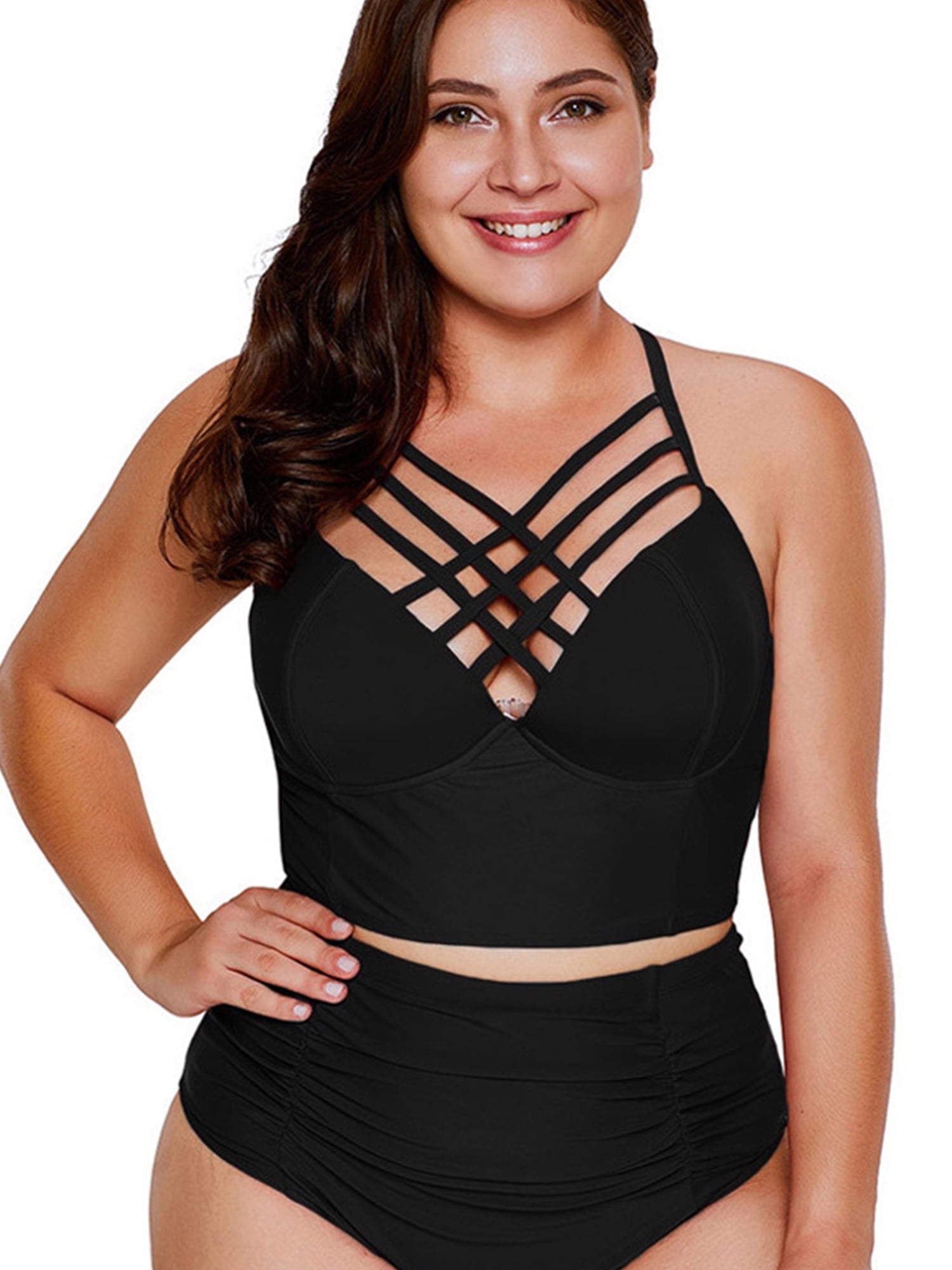 Womens Plus Size High Waist Bikini Set Push Up Bra Swimwear Beach