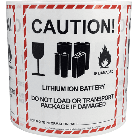 Caution Lithium Ion Battery Transport Warning Labels 4 x 4 3/4 Inch 500 ...