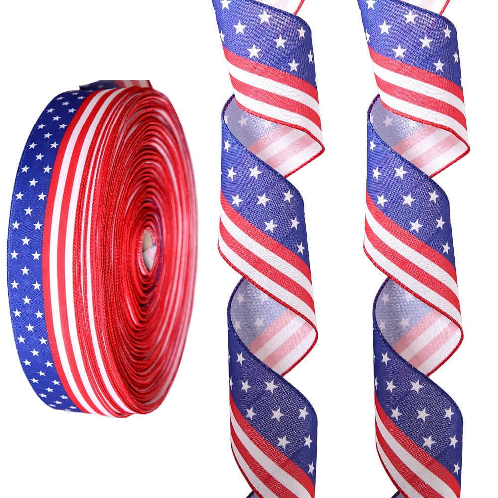 2 Pcs 4th of July Patriotic Ribbon Stars and Stripes Burlap Wired Edge ...