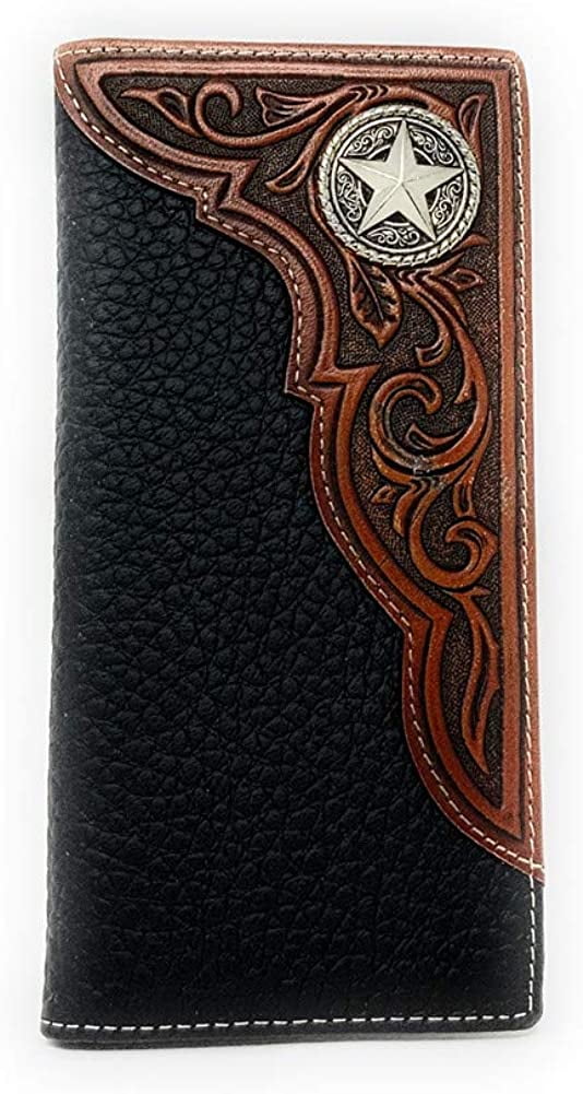 Western Premium Genuine Leather Tooled Men's Long Bifold Wallet premium ...