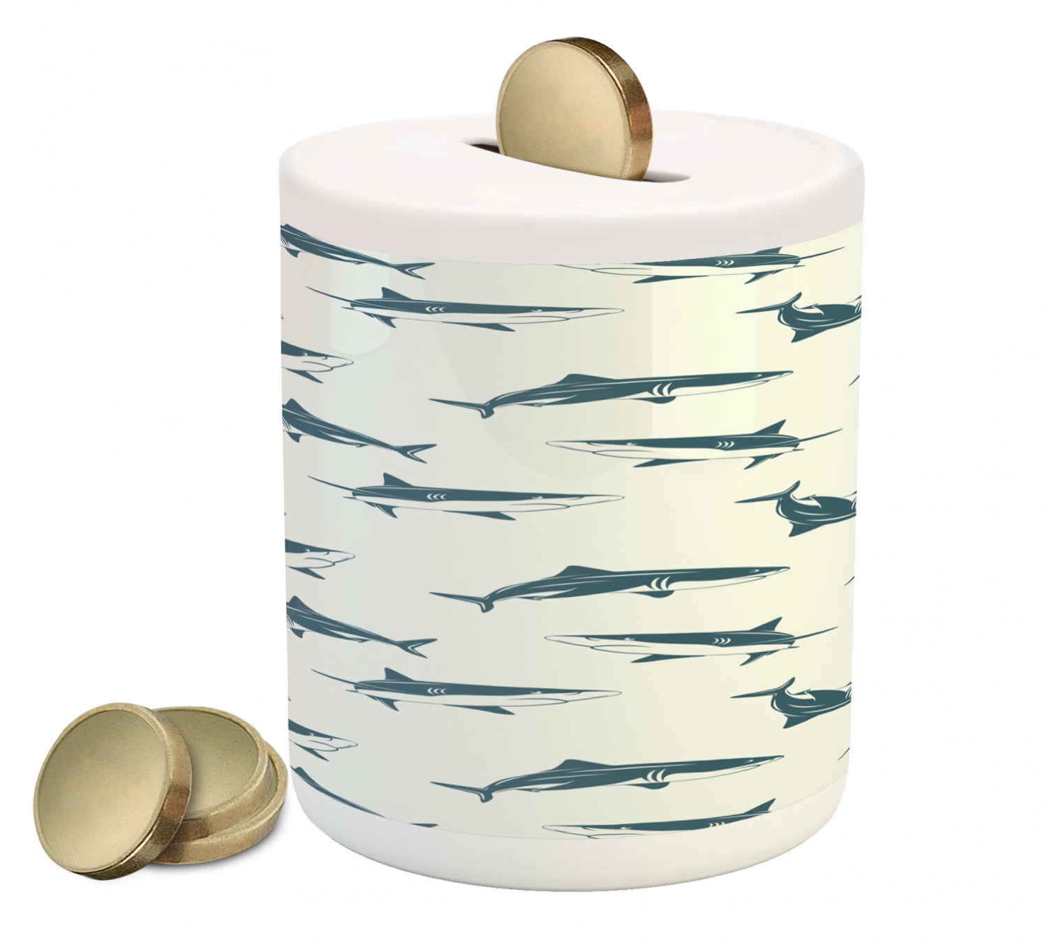 Sea Animals Piggy Bank, Repeated Cartoon Sharks Swimming to Different ...