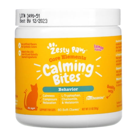 Zesty Paws, Calming Bites, Behavior, For Cats, All Ages, Salmon, 60 ...