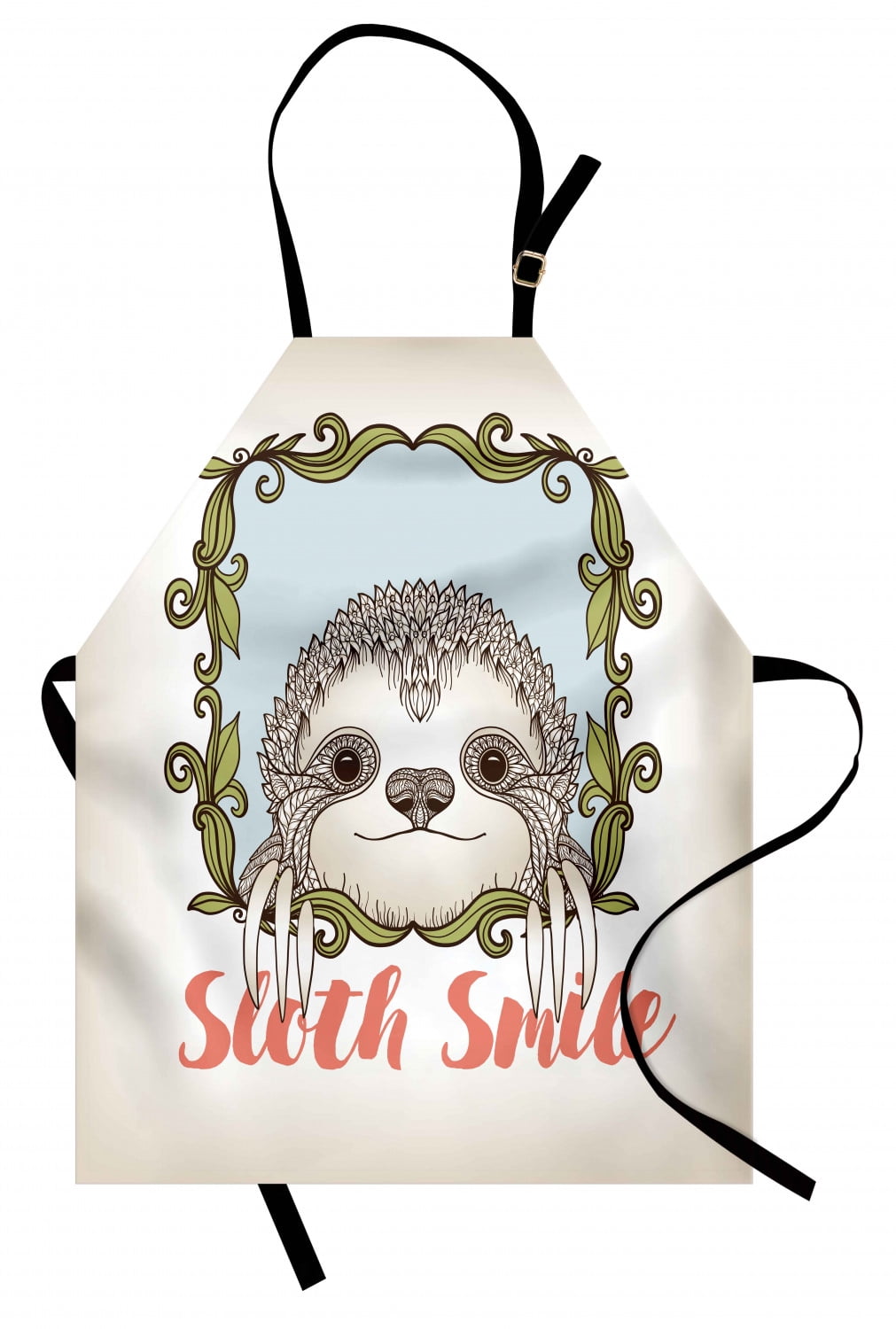 Sloth Apron Exotic Animal in Floral Frame Sloth Smile Theme with Cute ...