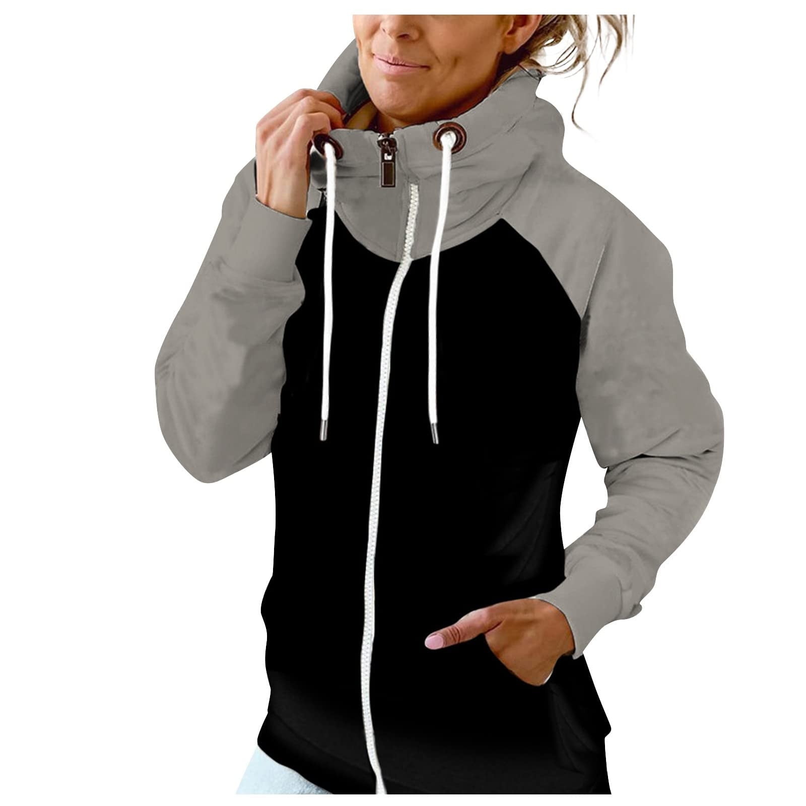 Hfyihgf Women's Cowl Neck Hoodie Thermal Full Zip Long Sleeve ...