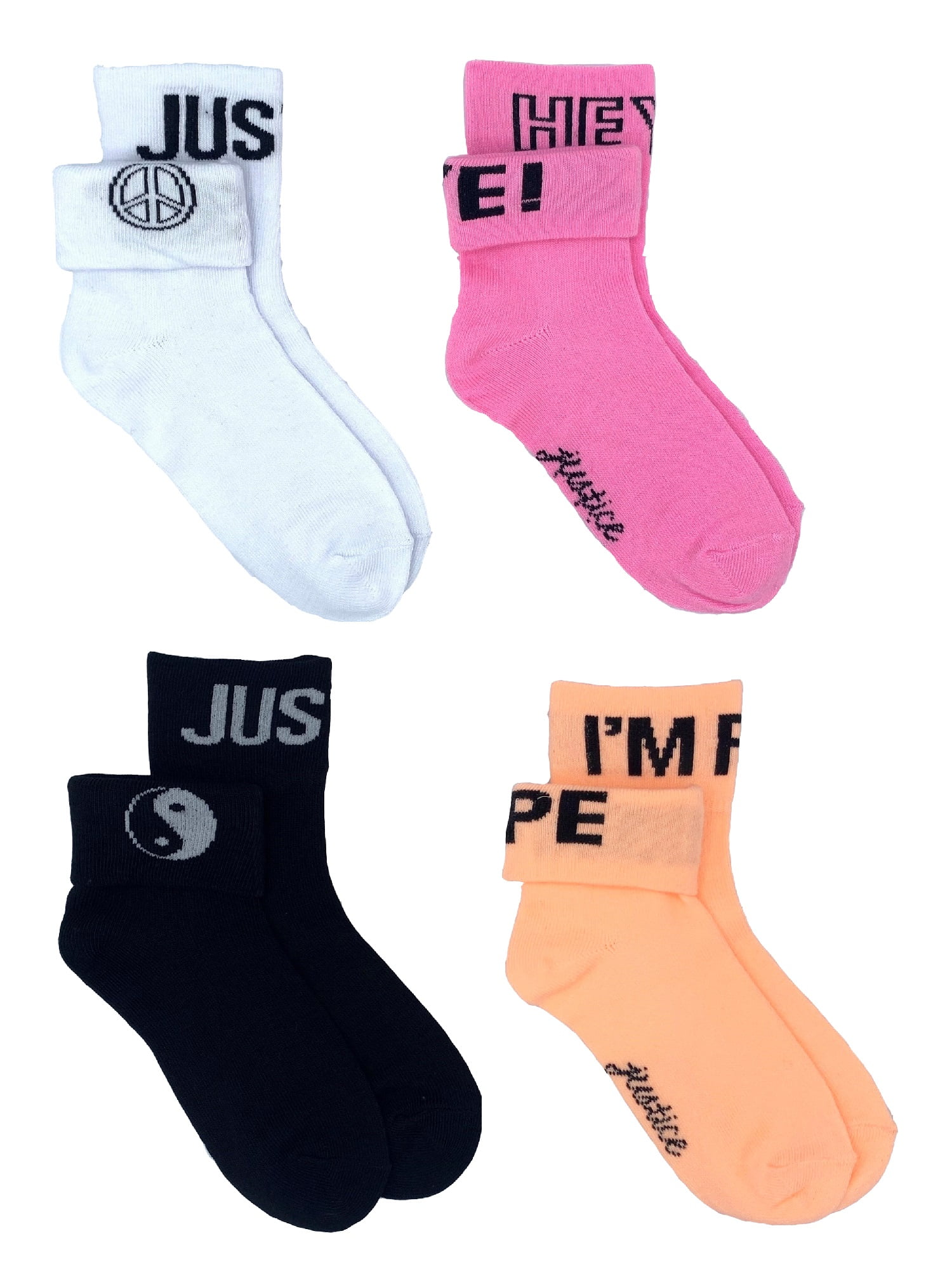 Justice Girls Turn-Cuff Crew Socks, 4-Pack, Sizes M-L - Walmart.com