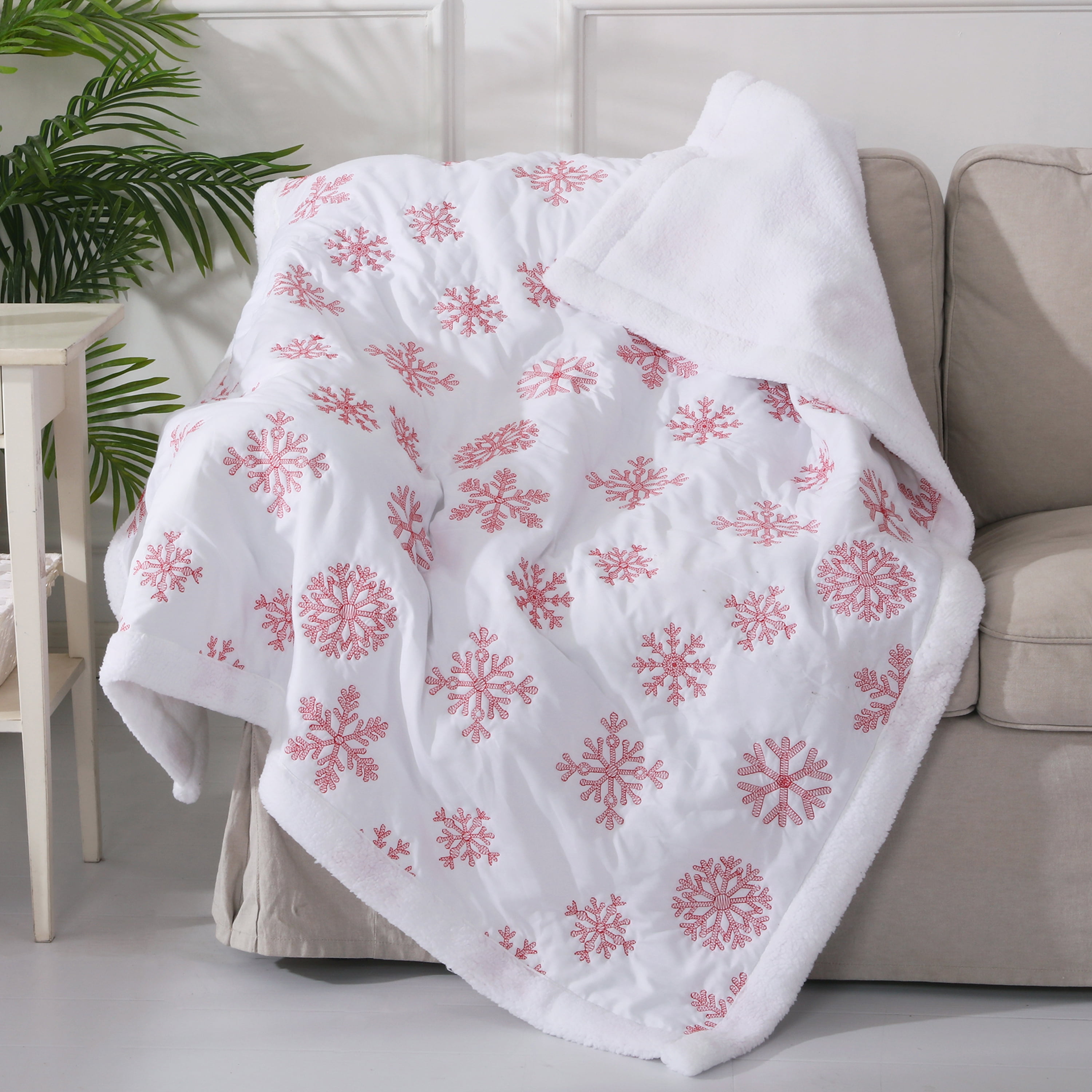 Levtex - Red Snowflake Sherpa - Quilted Throw - 50x60in. - Snowflake ...