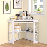 VECELO Corner Desk with Keyboard Tray & Storage Shelf, for Dorm/Home ...