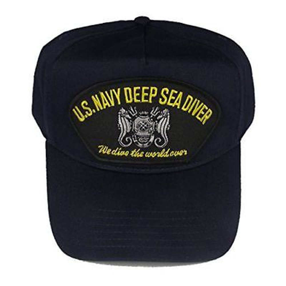 USN NAVY DEEP SEA DIVER WE DIVE THE WORLD OVER BLUE HAT W/ MASTER DIVER ...