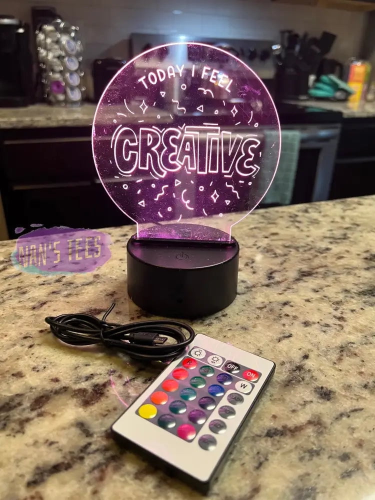 Affirmation "Today I Feel Creative" Engraved Clear Acrylic 3D LED Night ...