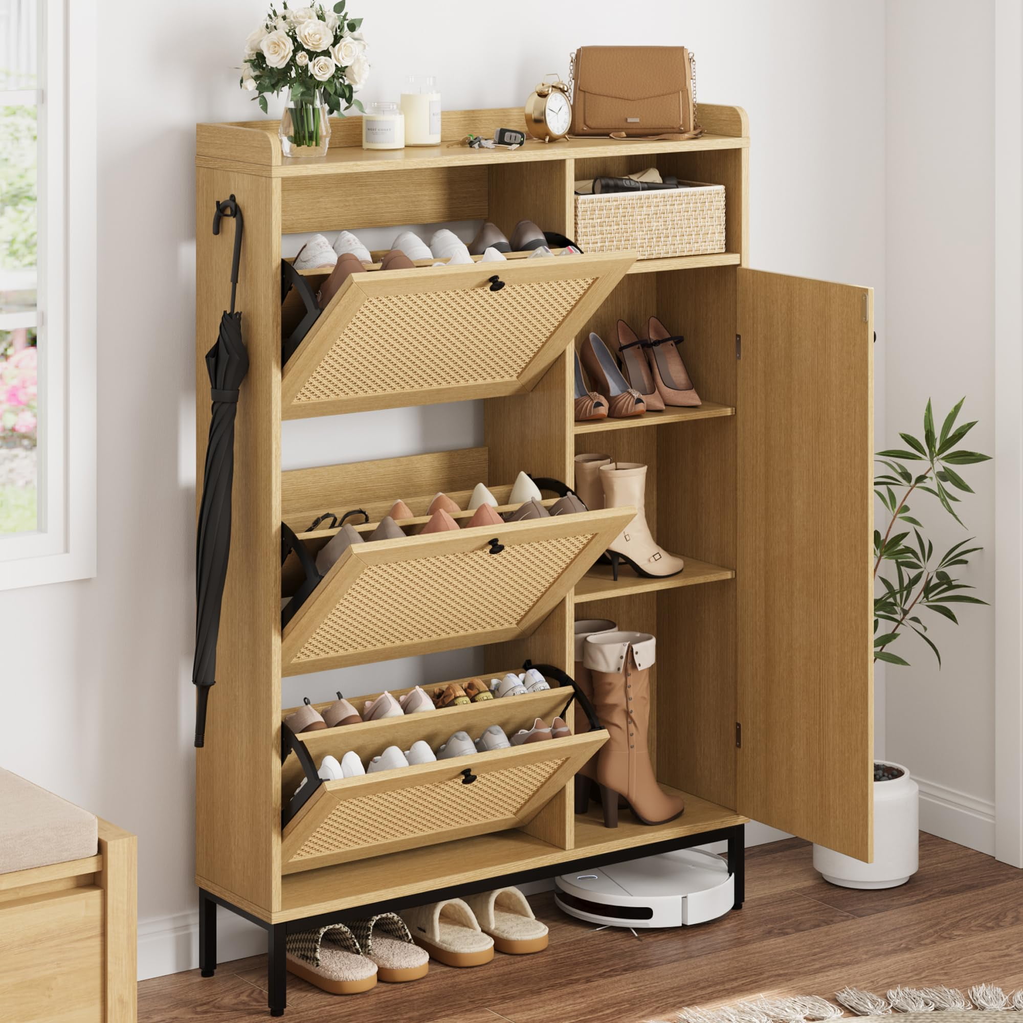 Click here for Yiwanda Yiwa Rattan Shoe Cabinet For Entryway  Hid... prices