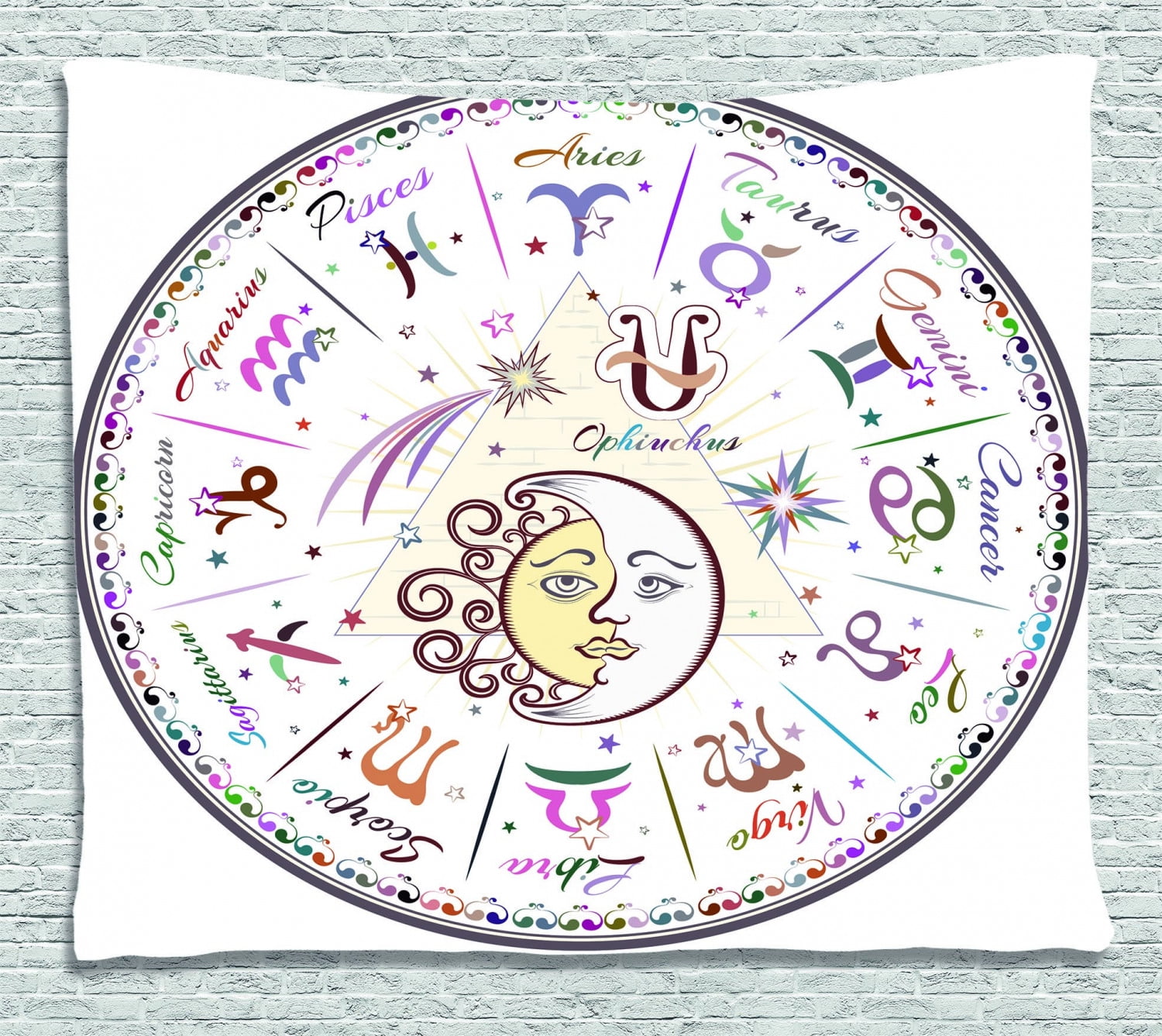 Zodiac Decor Tapestry, Western Chart with All Signs Aries Virgo Leo ...