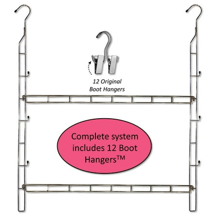 Double Decker Hanging Boot Storage with 12 Silver Boot Hangers ...