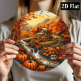 2D Flat, 1-Pack Autumn Landscape Art - 8inch Round Rustic Farmhouse ...